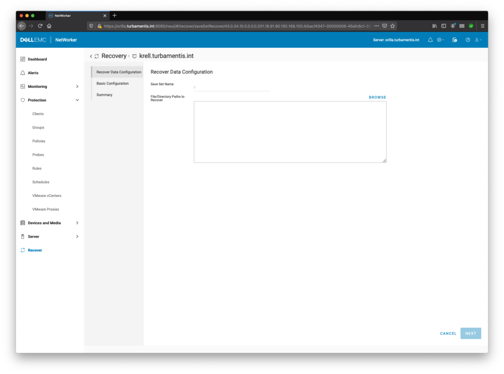 Basics – Indexed File Recovery with NetWorker 19.4 NWUI | Data Protection Hub